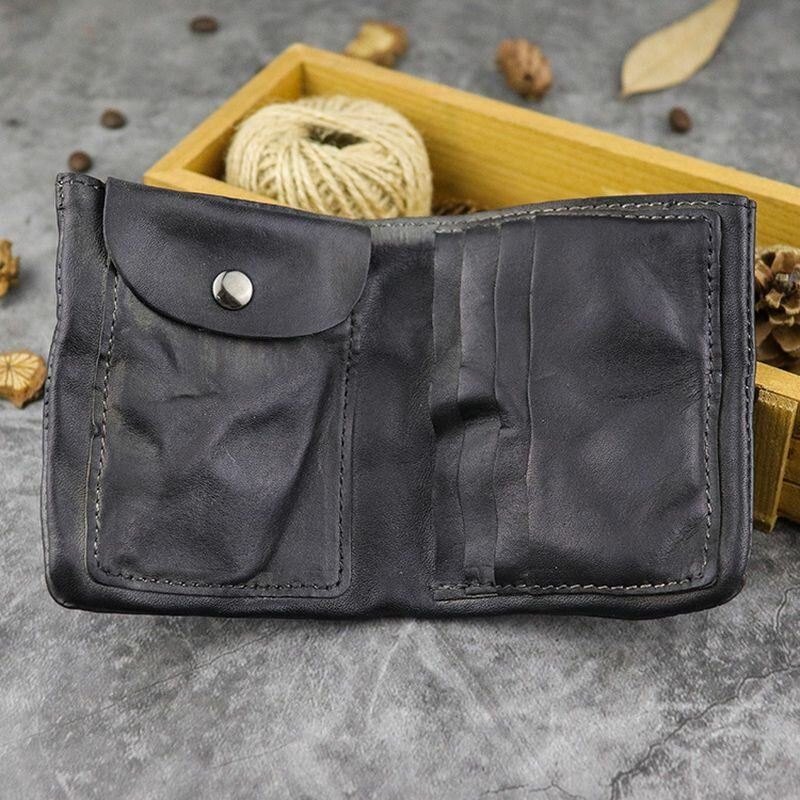 Herre Ekte Skinn Vasket Bifold Retro Kort Brettet Kuskinn Kortholder ...